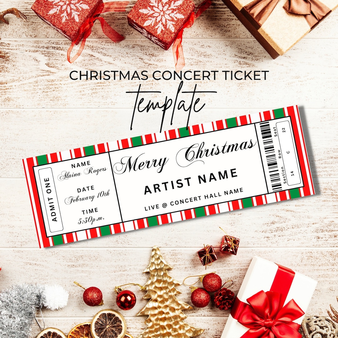 Editable Christmas Concert Ticket Template, Event Ticket Canva Template ...