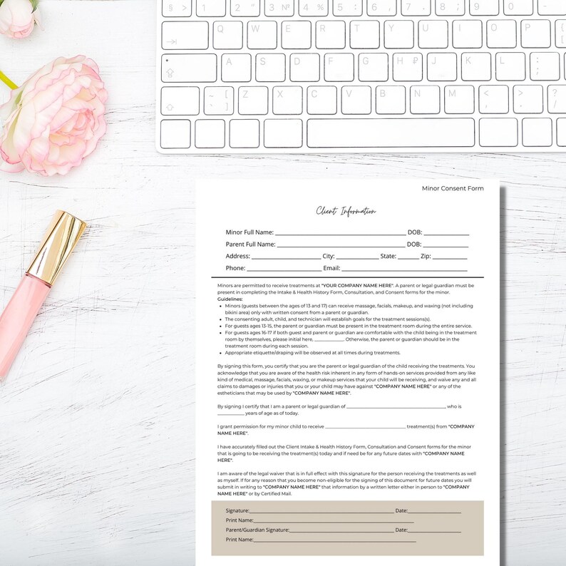 Esthetician Minor Consent Form, Editable Canva Template (digital ...