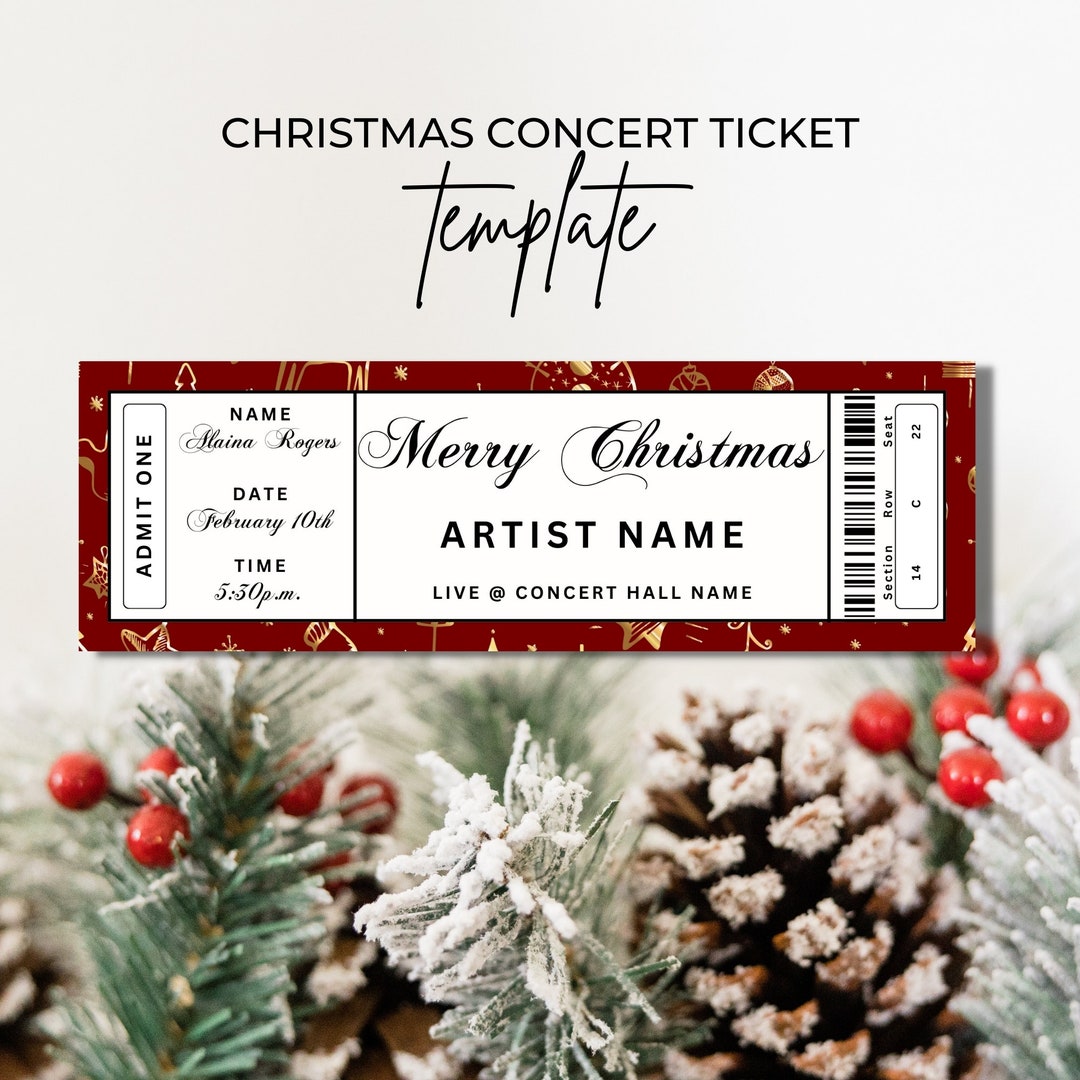 Gold and Red Editable Christmas Concert Ticket Template Event - Etsy