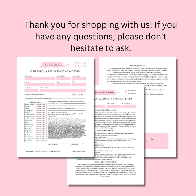 Cupping Gua Sha Intake Form Consent Form Massage Therapy - Etsy Hong Kong