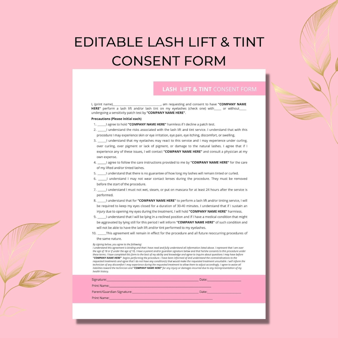 Lash Lift & Tint Consent Form With Patch Test DIY Editable - Etsy