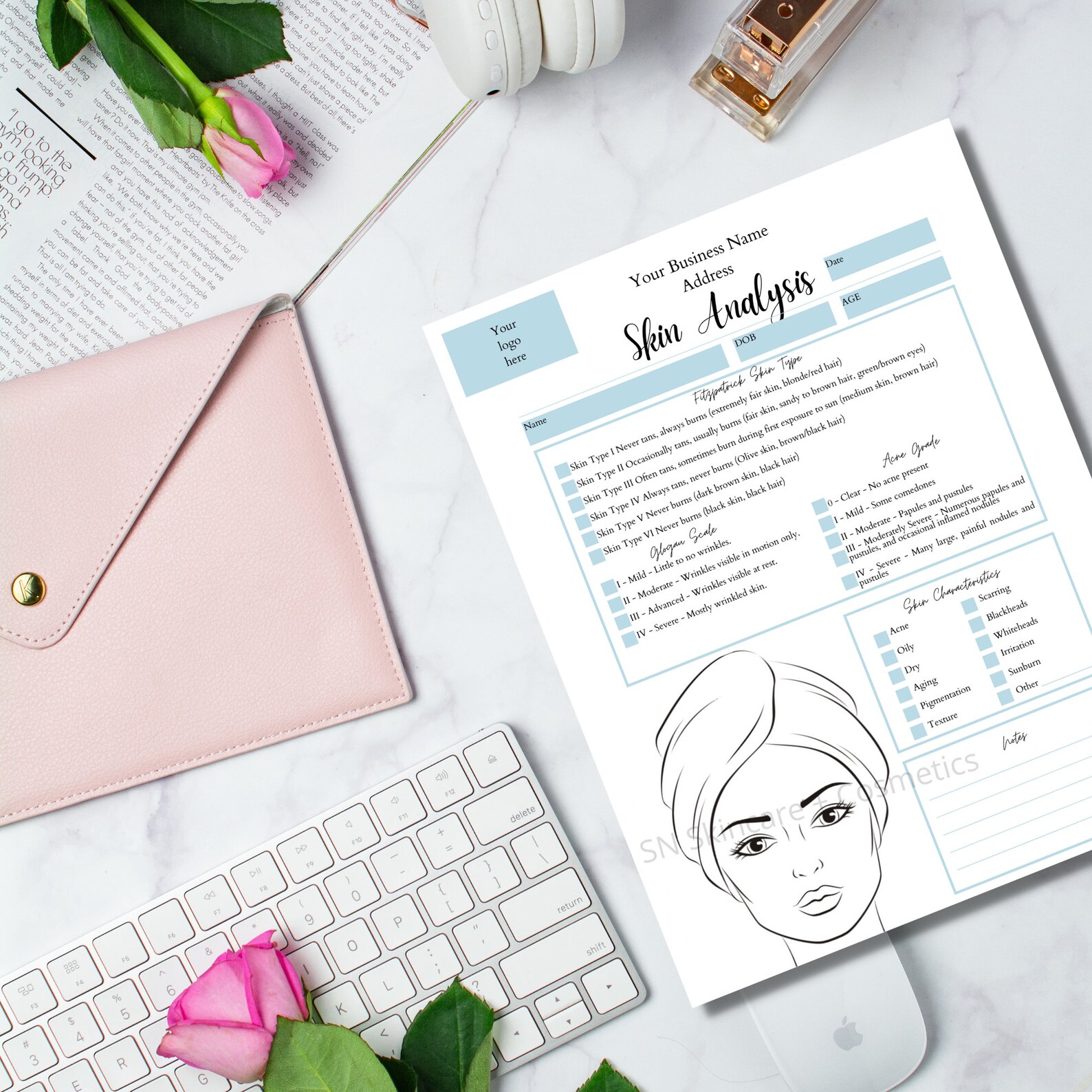 Skin Analysis Template Form DIY Editable Printable Canva - Etsy
