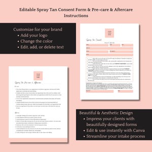 Spray Tan Consent Form Editable Spray Tan Pre-care Aftercare Printable ...