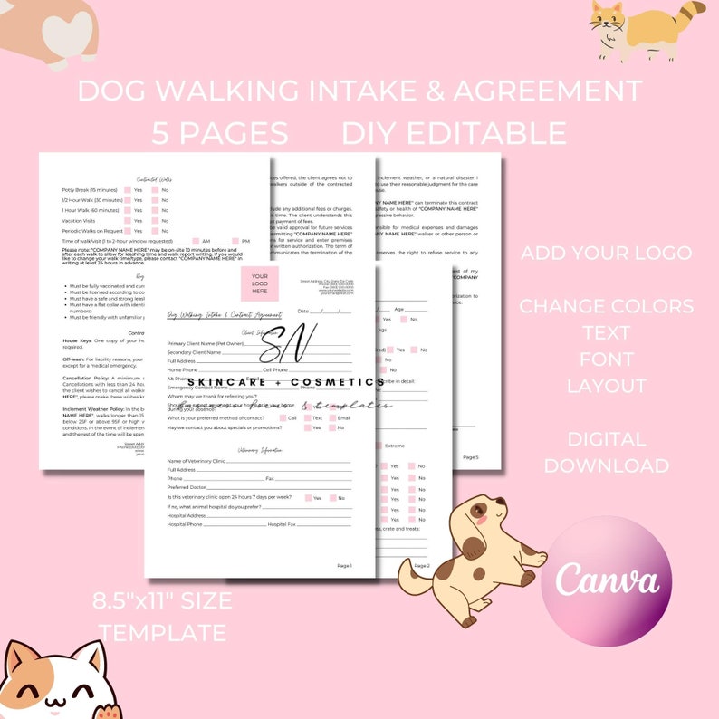 Dog Walker Intake Form and Contract Agreement DIY Editable - Etsy