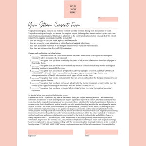 Yoni Steam Bath Intake and Consent Form, Vaginal Steaming Forms ...