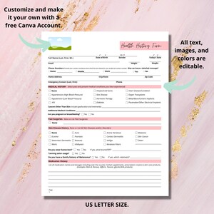 Esthetician Client Intake Form, DIY Editable Printable 2 Page Canva ...