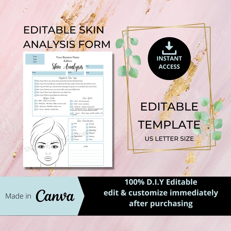 Skin Analysis Template Form DIY Editable Printable Canva - Etsy