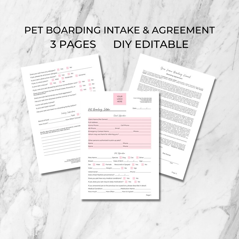 Pet Boarding Intake Form & Contract, Editable Canva Template (digital ...