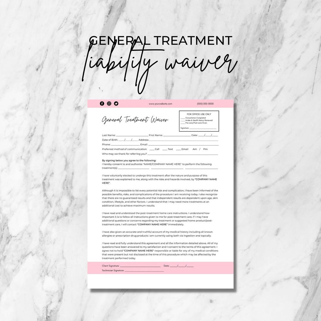 General Treatment Consent Waiver I DIY Editable Printable 1 Page Canva ...