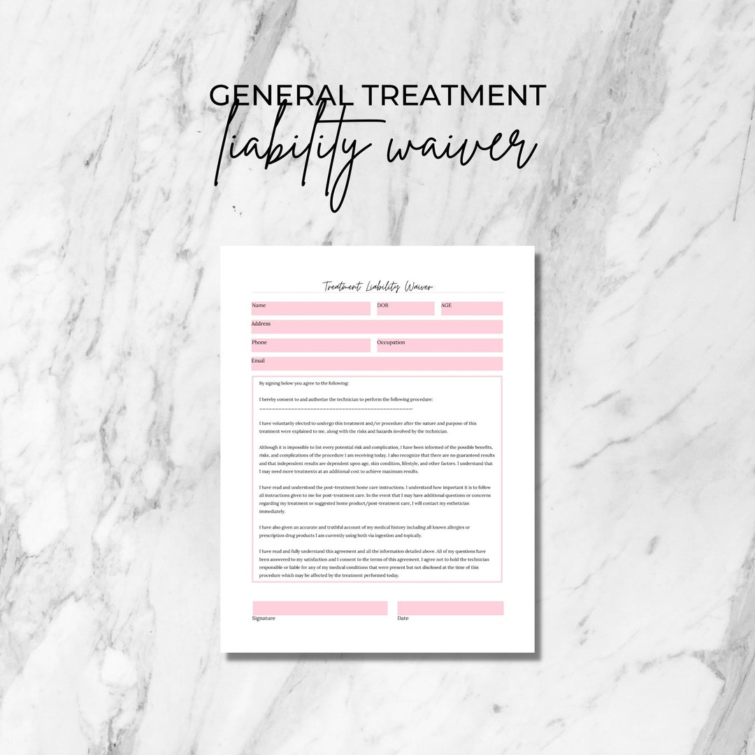 Pink General Treatment Liability Waiver PDF for Esthetician, Spa, Salon ...