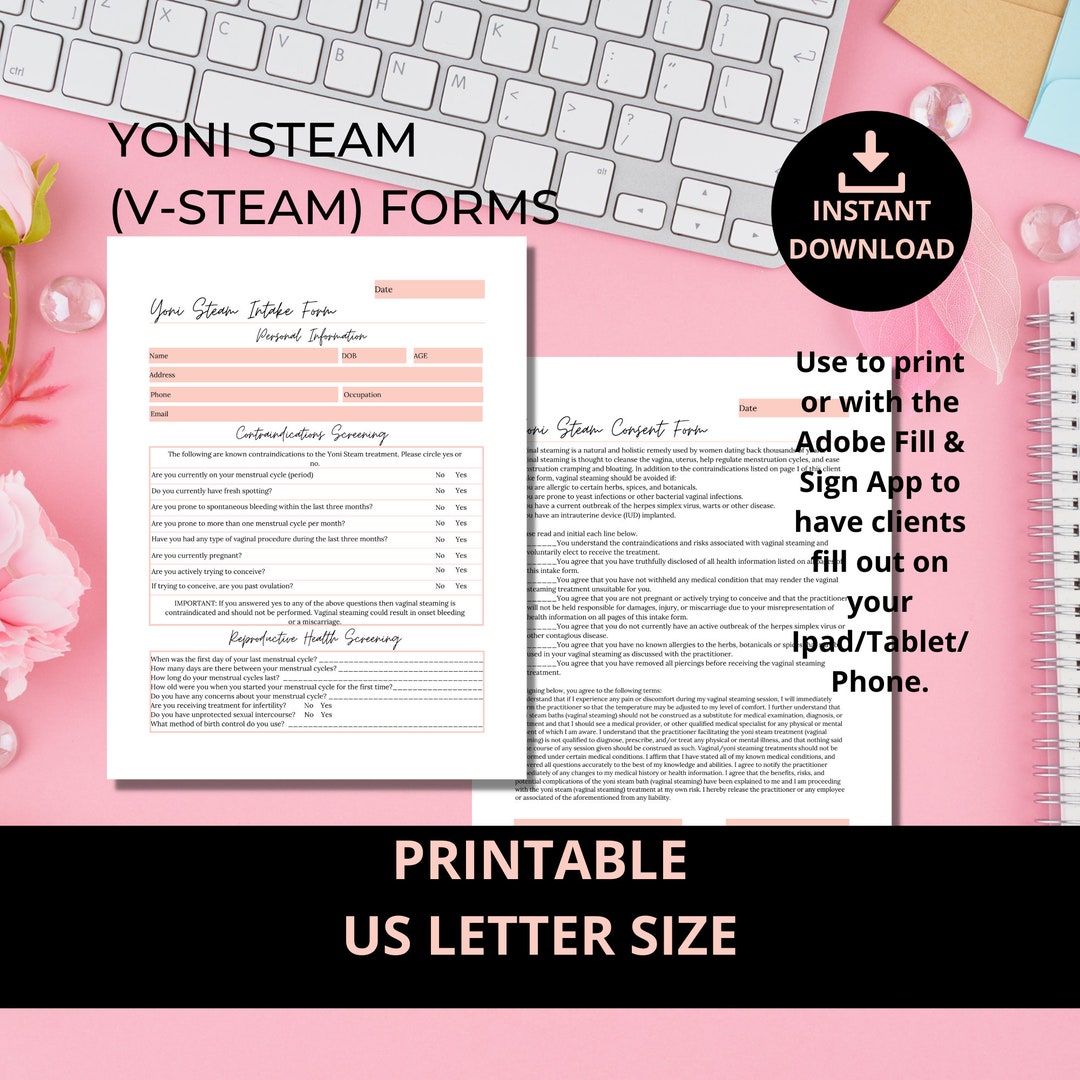 Yoni Steam Bath Intake Consent Form, Printable 2 Page PDF, US Letter ...