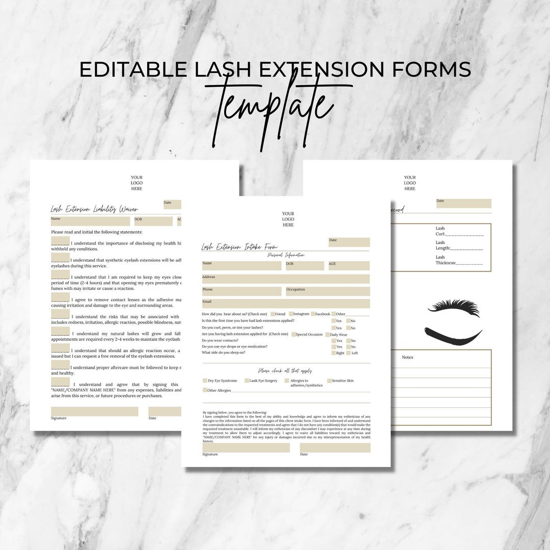 Lash Extension Client Forms, DIY Editable Canva Template, Lash Intake ...