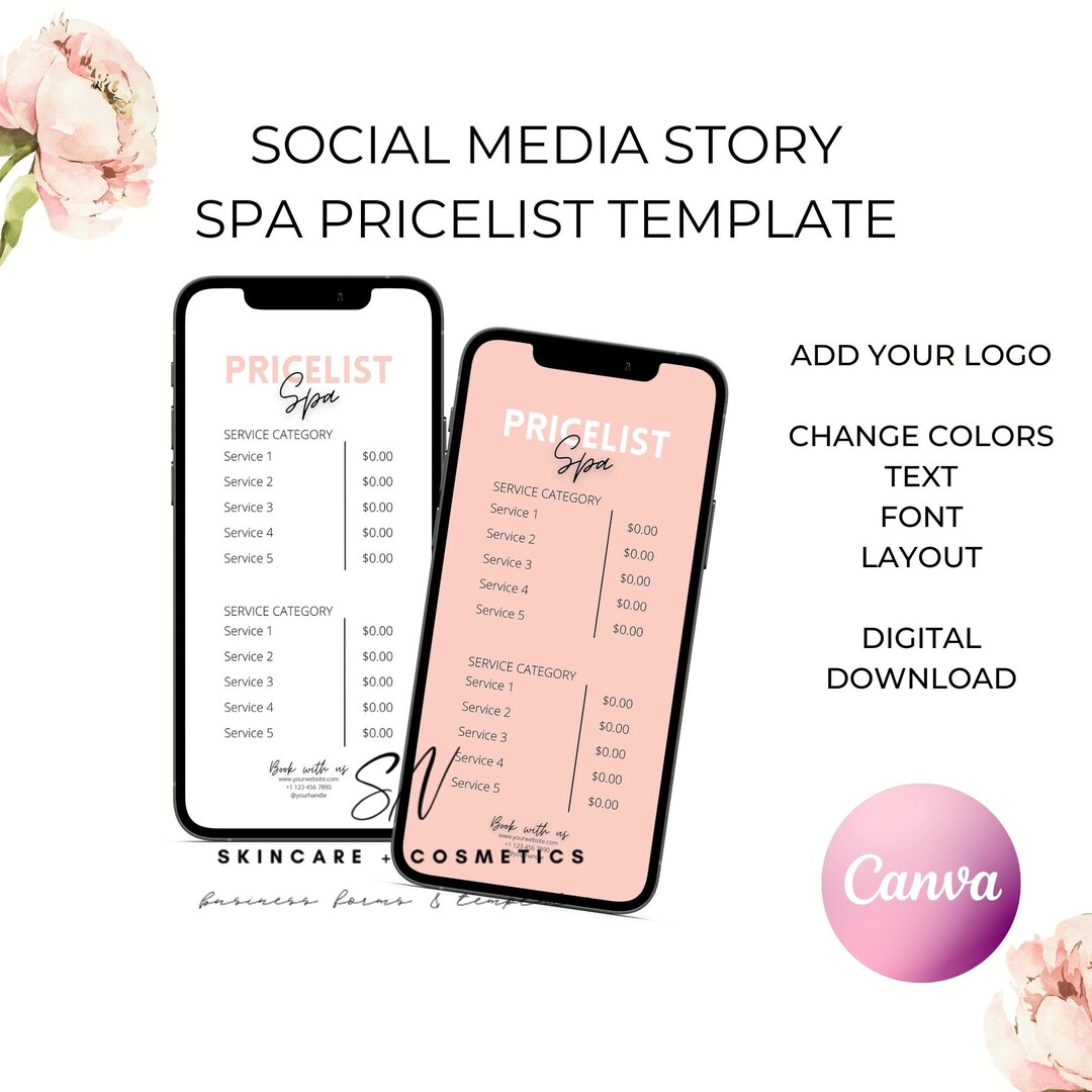 Price List Templates, DIY Editable Canva Template, Social Media Story ...
