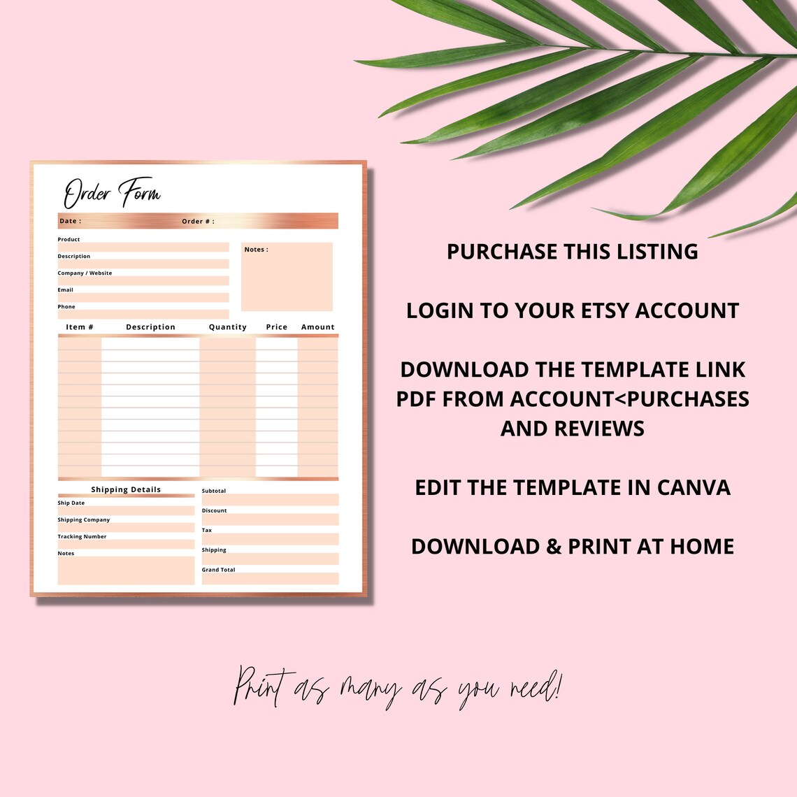 Editable Order Form Template I Custom Order Form Template I - Etsy