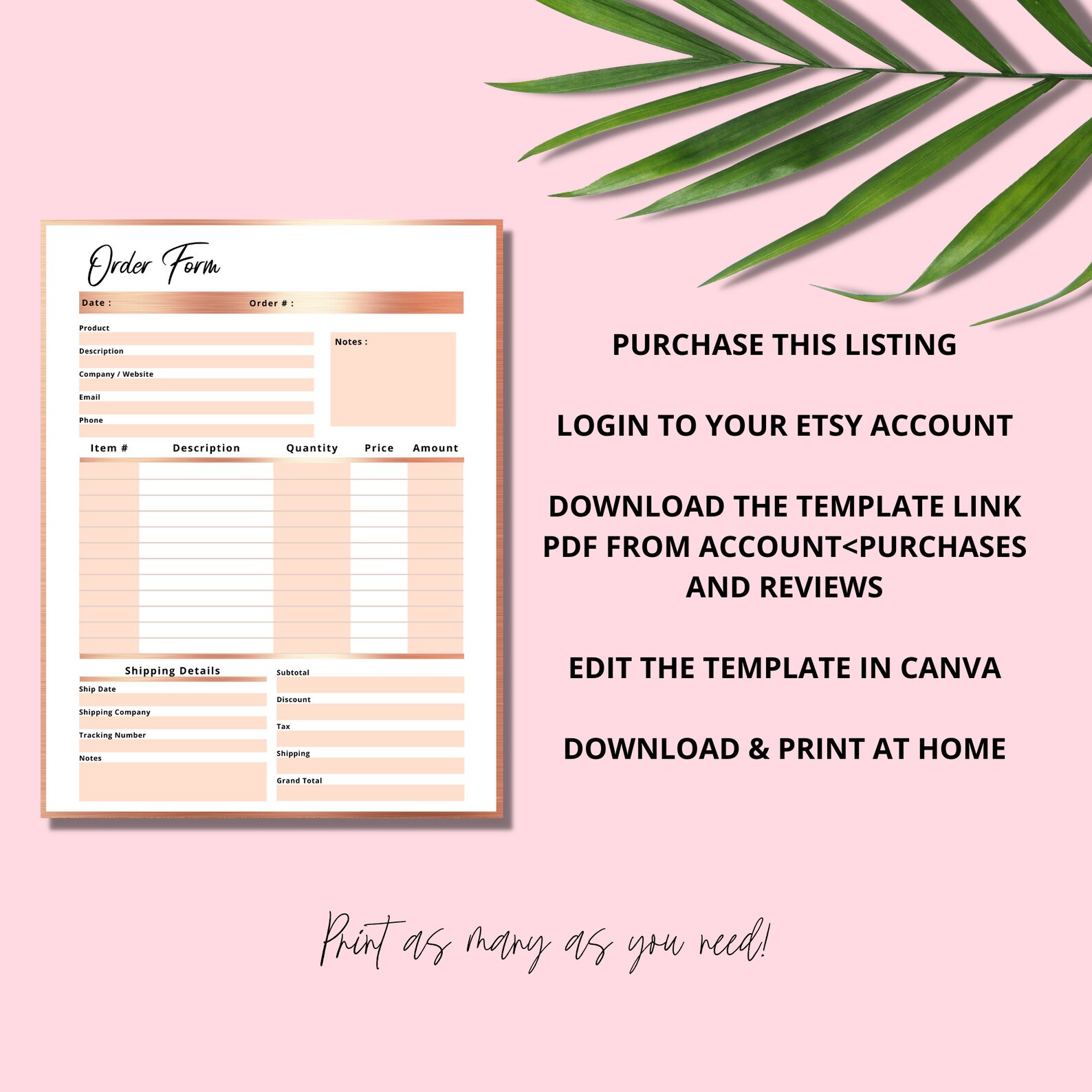 Editable Order Form Template I Custom Order Form Template I - Etsy