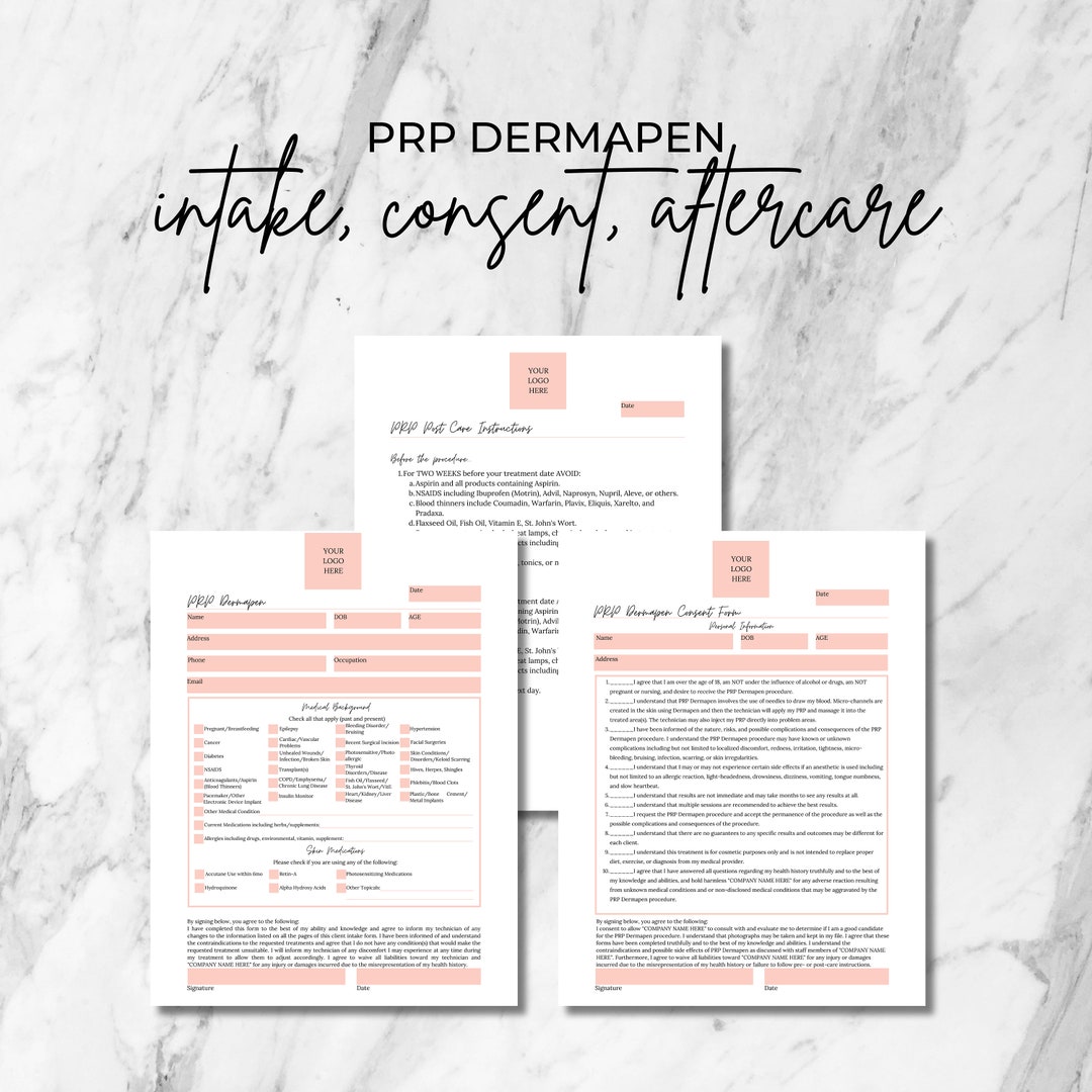 PRP Dermapen Intake Consent Aftercare Form I DIY Editable Printable ...