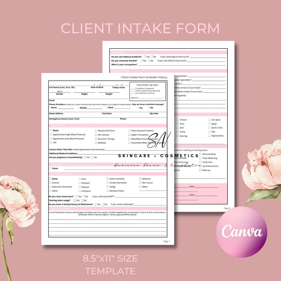 Facial Treatment Forms Client Intake & Health History Skin - Etsy