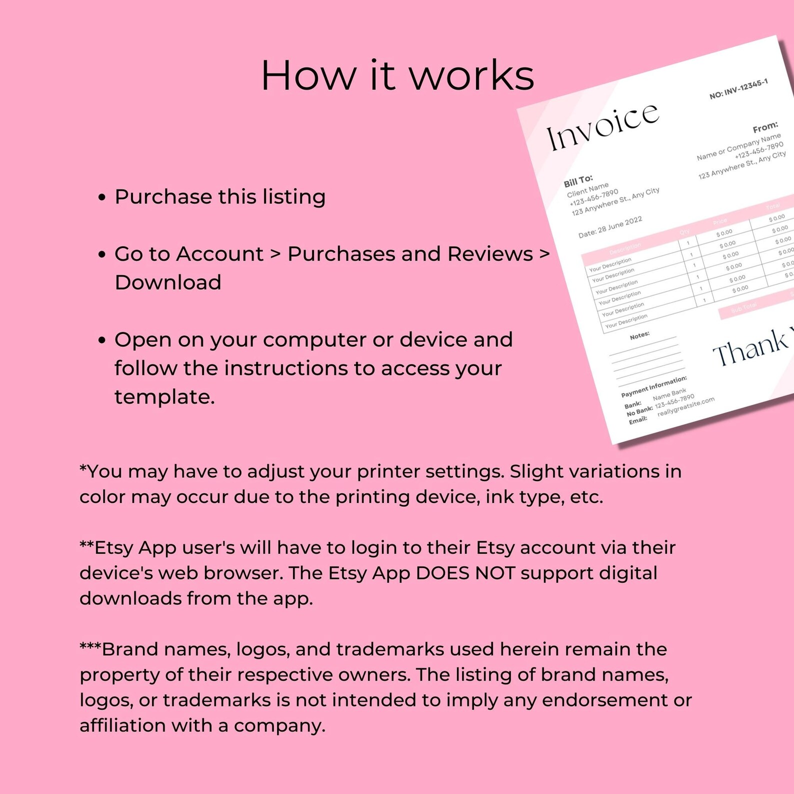 Editable Invoice Form Template Small Business Invoice Form - Etsy