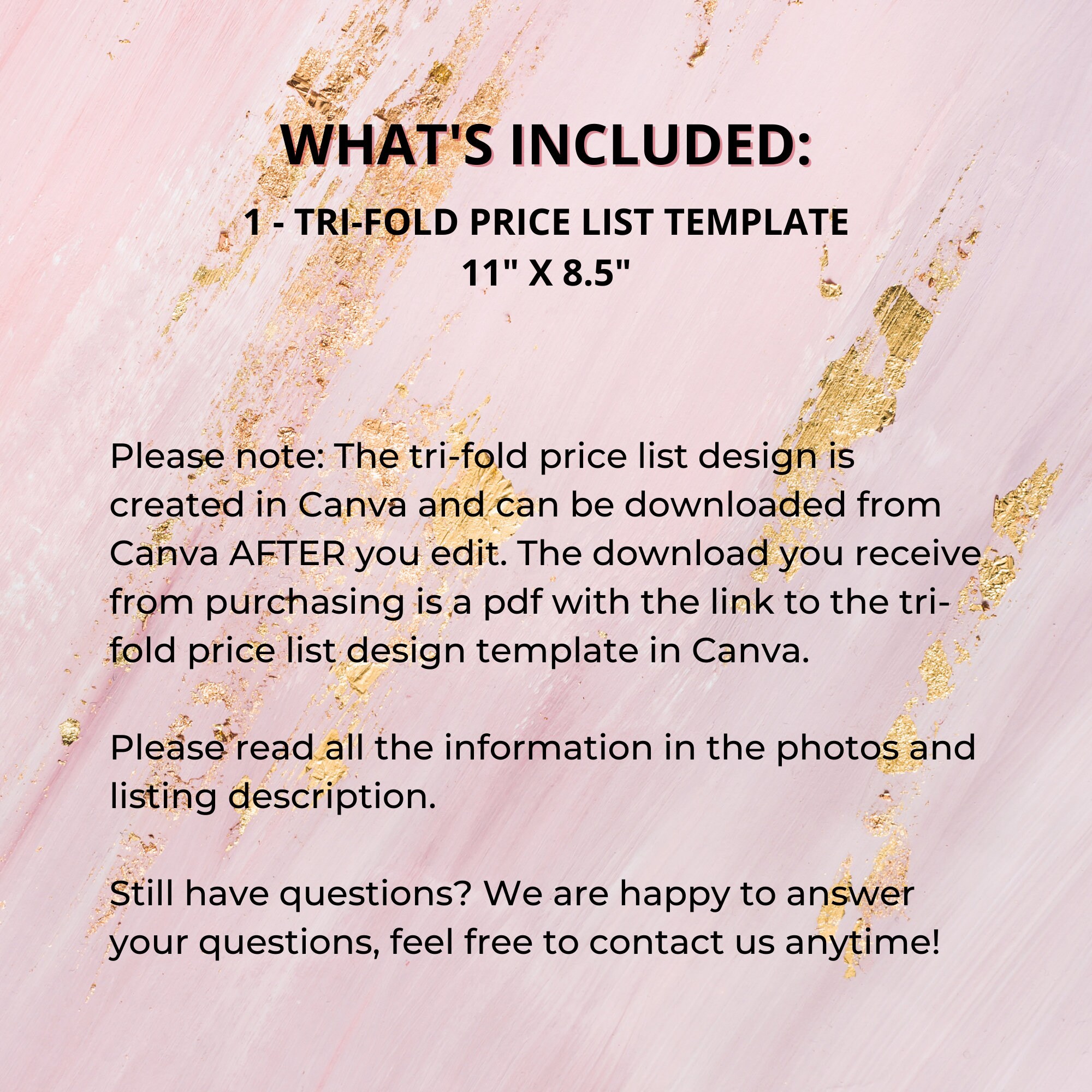 Editable Price List Template Tri-fold Pricing List Design | Etsy