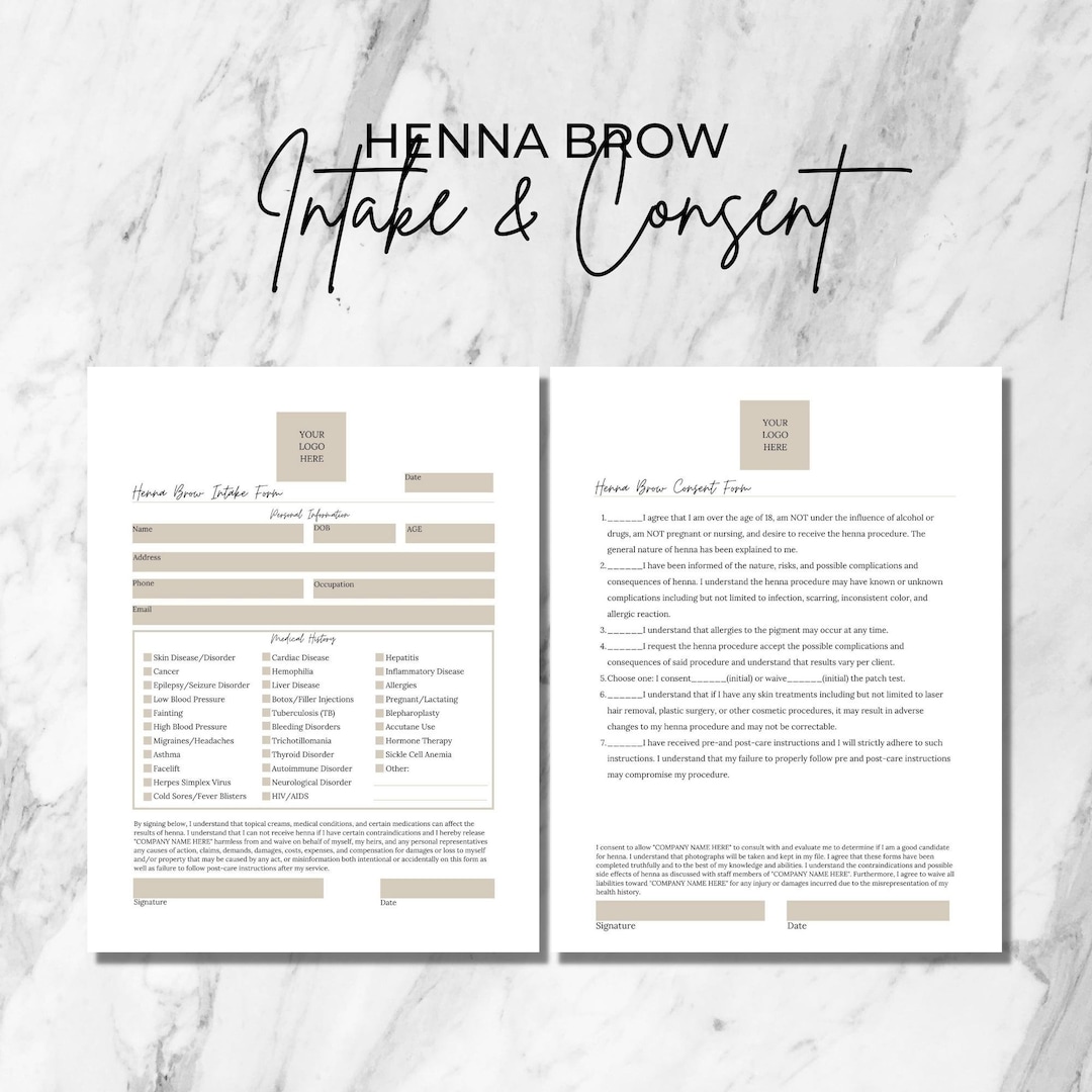 Henna Brow Intake and Consent Form, DIY Editable Printable 2 Page Canva ...