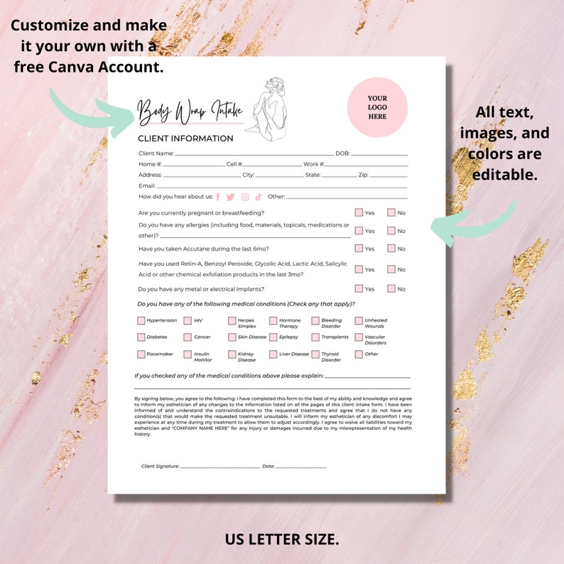 Body Wrap Intake and Consent Form DIY Editable Printable - Etsy