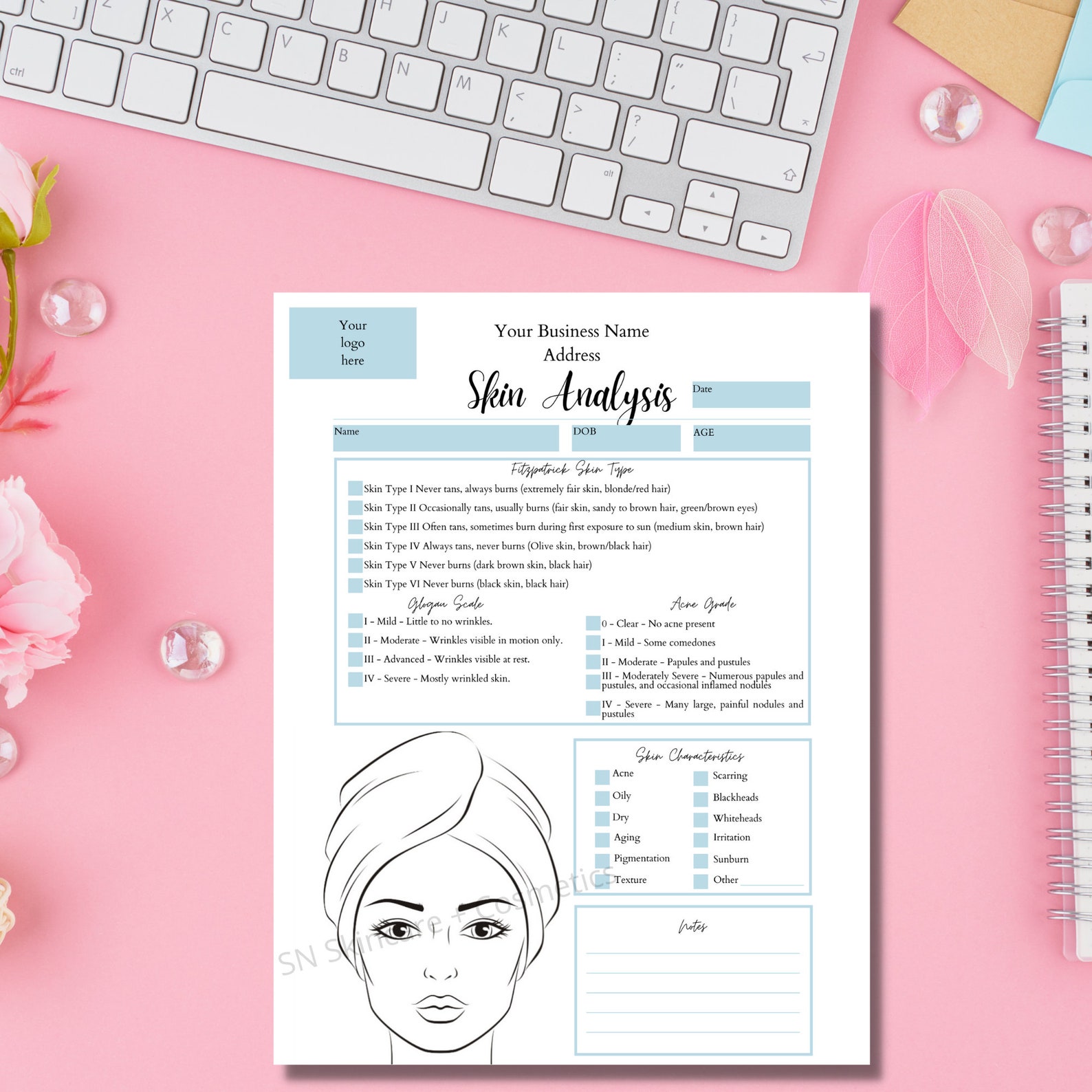 Skin Analysis Template Form DIY Editable Printable Canva - Etsy
