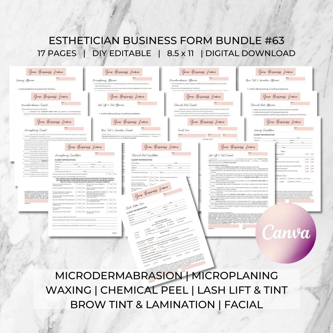 Esthetician Client Intake Form, Facial, Consent for Microplaning ...