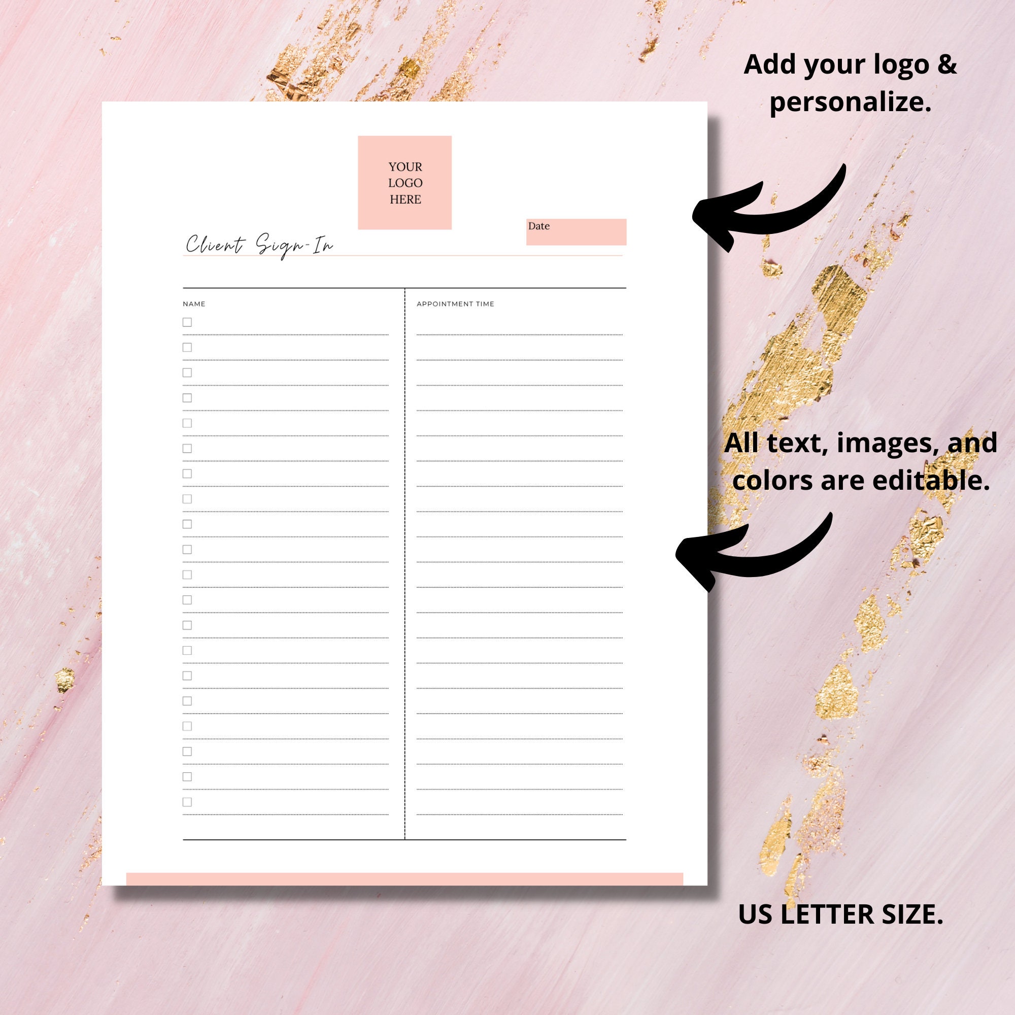 Client Sign-in Sheet DIY Editable Printable 1 Page Canva - Etsy