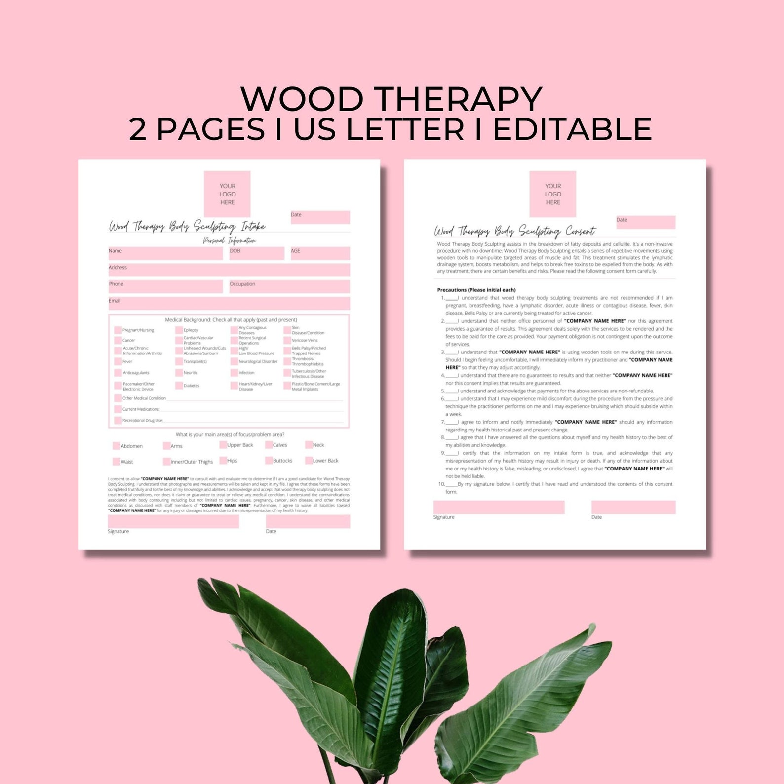Wood Therapy Intake & Consent Form DIY Editable Printable - Etsy