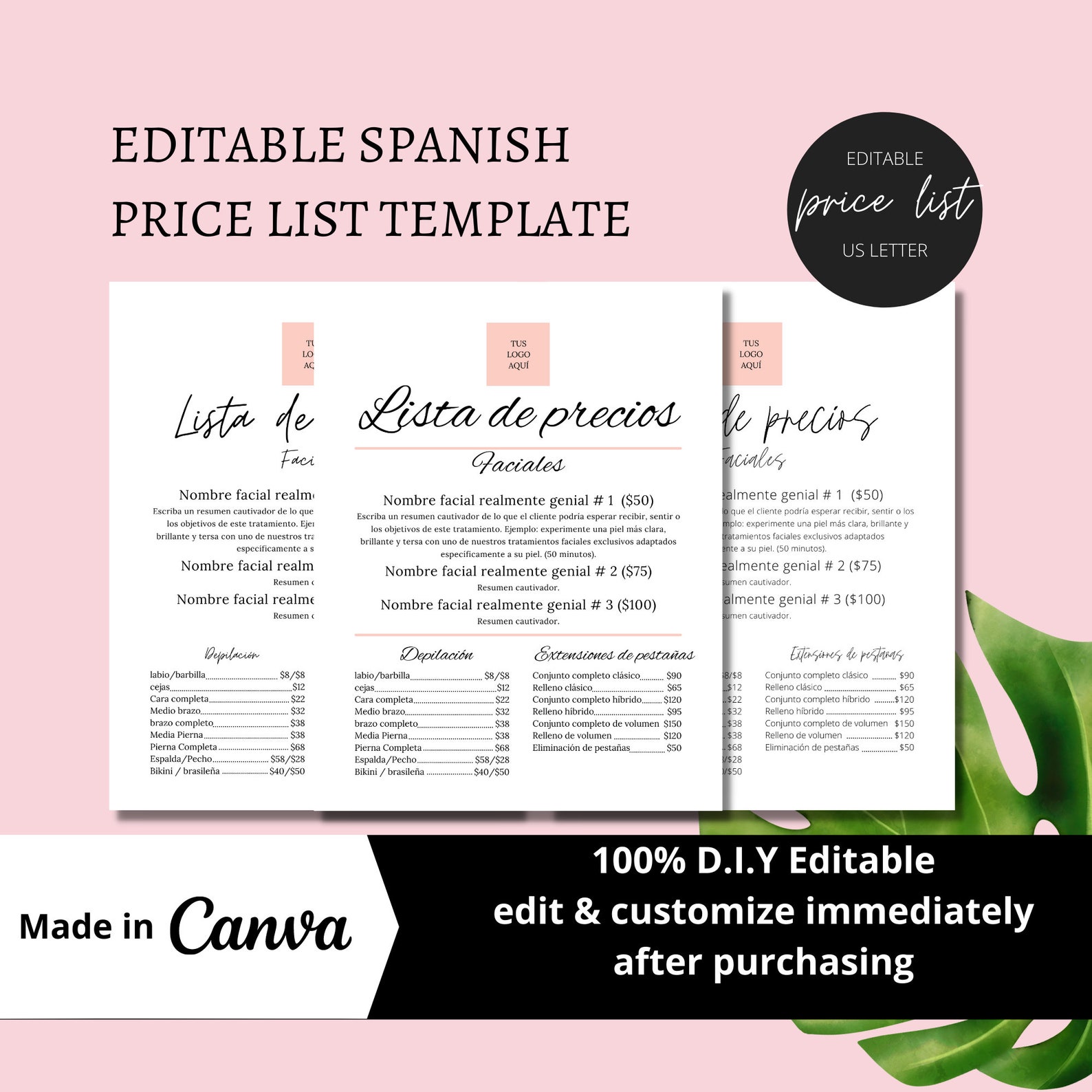 Editable Price List Template in Spanish I Price Menu Canva | Etsy