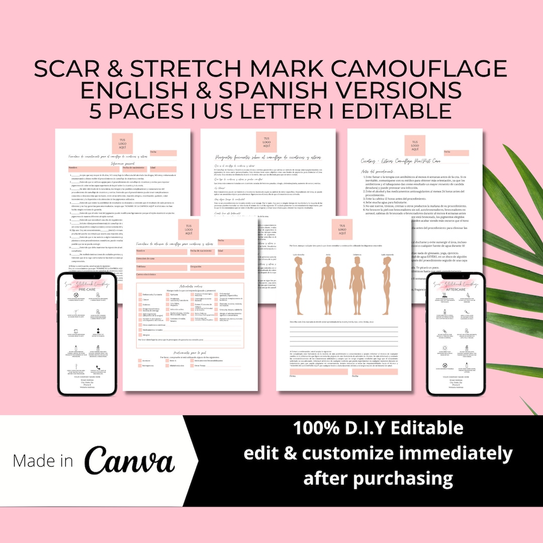 Editable Scar & Stretch Mark Camouflage Forms in English and Spanish ...