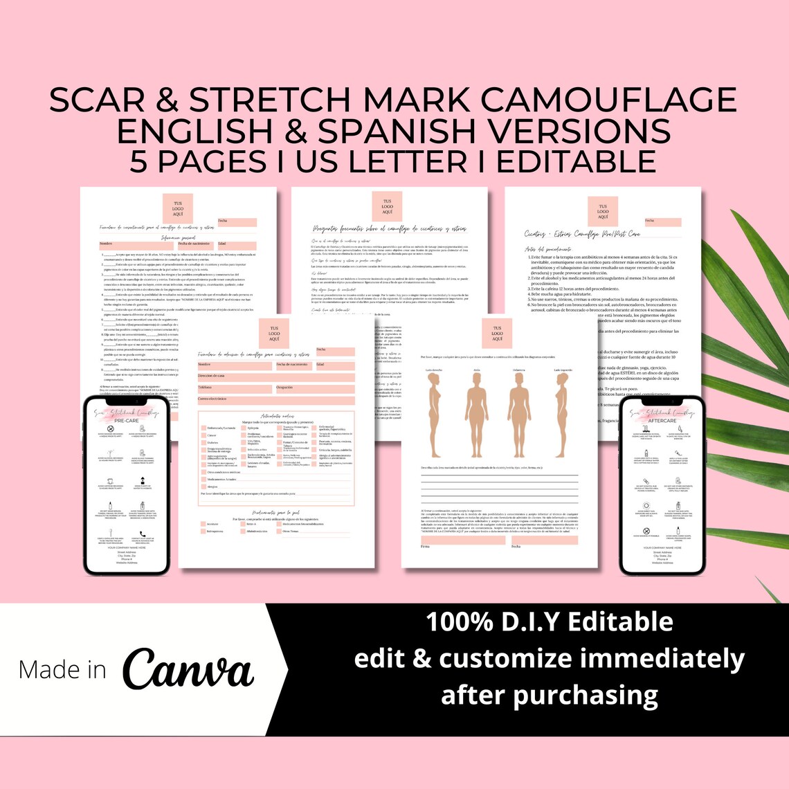 Editable Scar & Stretch Mark Camouflage Forms in English and - Etsy