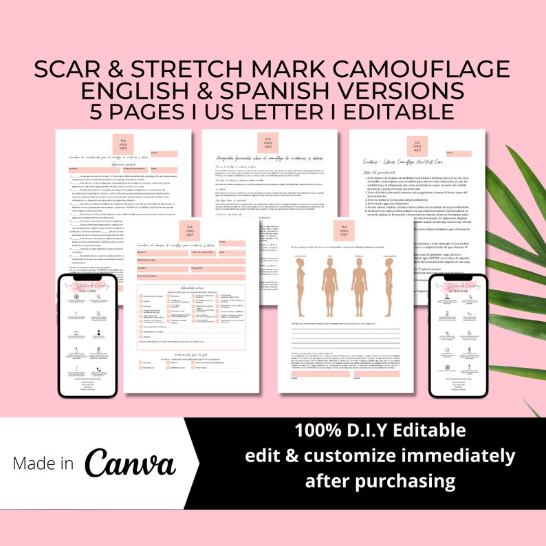 Scar Camouflage Forms, Editable Intake Consent, English Spanish (canva ...