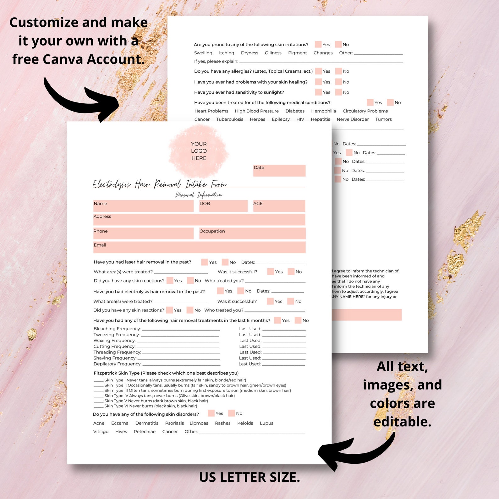 Editable Electrolysis Hair Removal Forms, Med Spa Client Treatment Plan ...