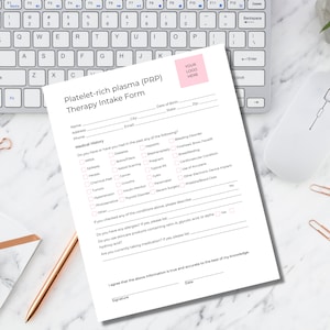 Platelet-rich Plasma PRP Forms, Intake Form, Consent Form, Aftercare ...