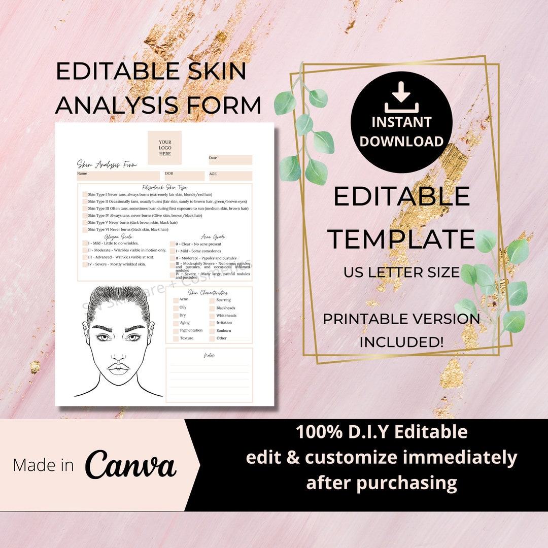 Skin Analysis Form With Face Chart I Skin Consultation I DIY Editable ...