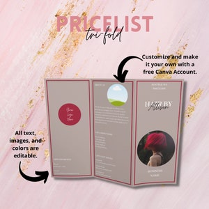 Editable Price List Template Tri-fold Pricing List Design - Etsy