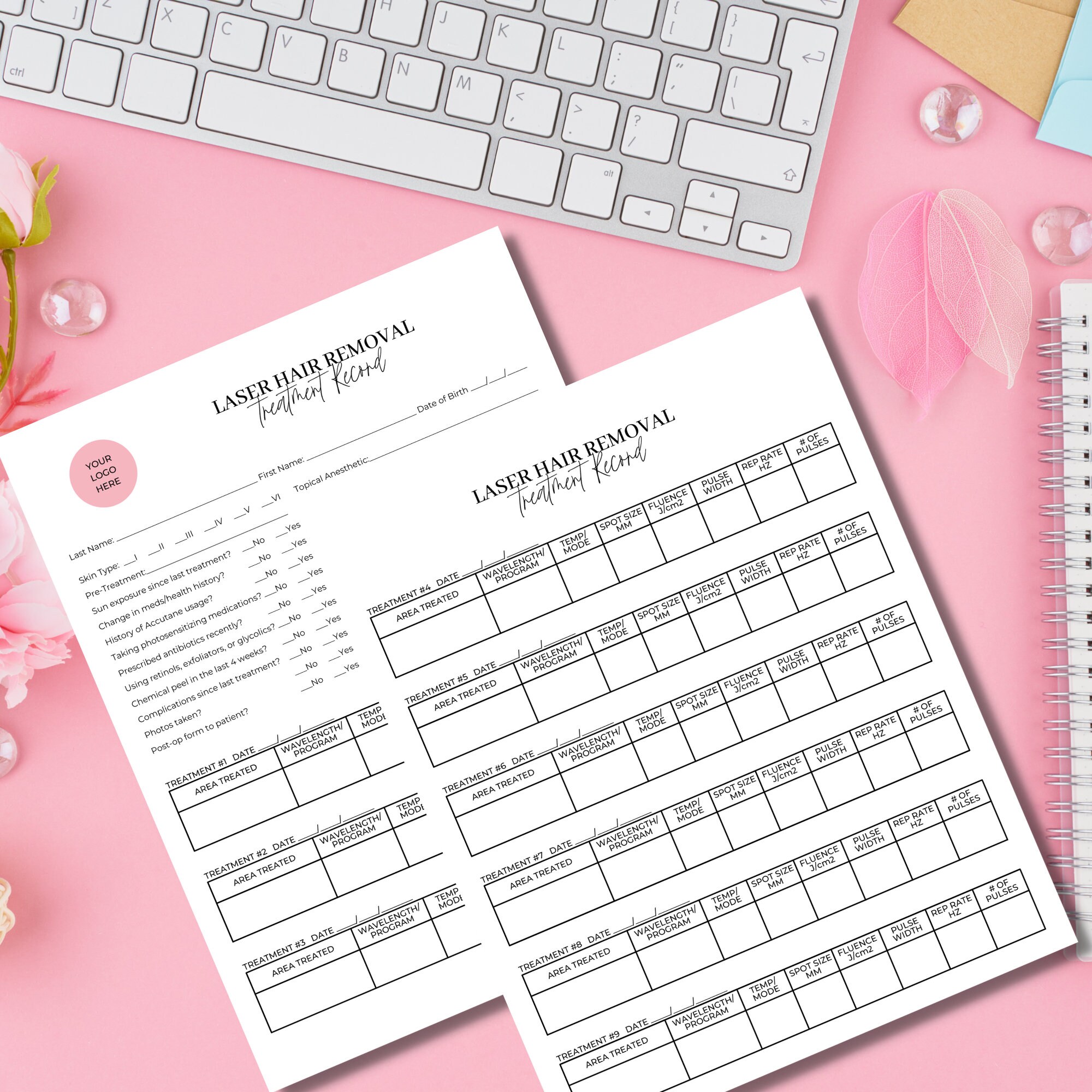 EDITABLE Laser Hair Removal Treatment Record Chart I Canva | Etsy