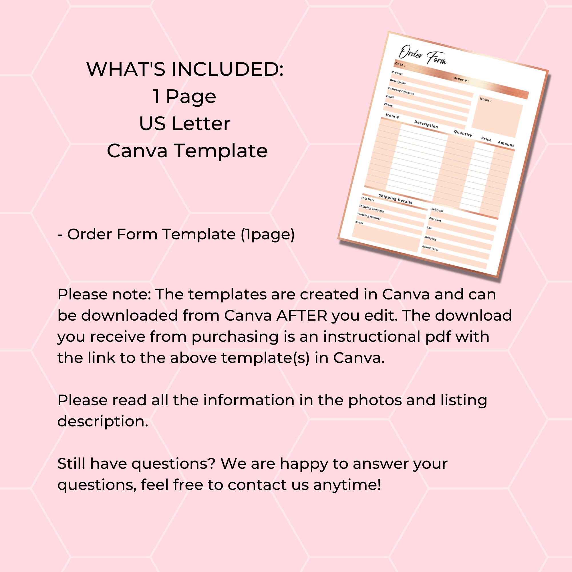 Editable Order Form Template I Custom Order Form Template I - Etsy