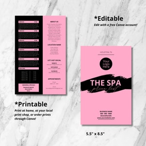 Editable Esthetician Price List Menu Template, Day Spa Price List Menu ...