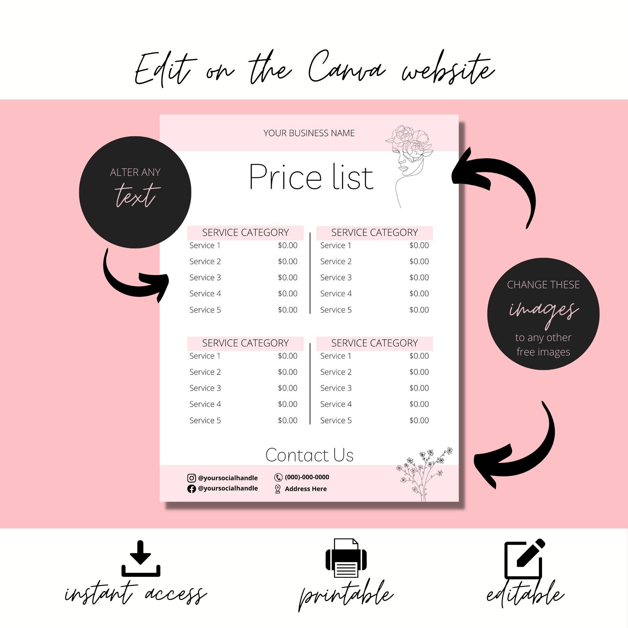 Editable Price List Menu Template Instagram Story Price List - Etsy Canada