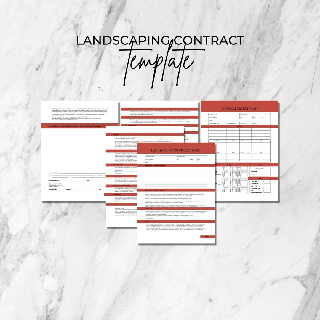 Landscaping Contract Form Landscape Estimate Sheet Editable - Etsy