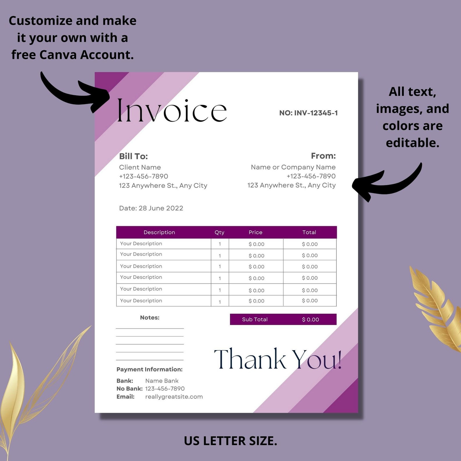 Editable Invoice Form Template Small Business Invoice Form - Etsy