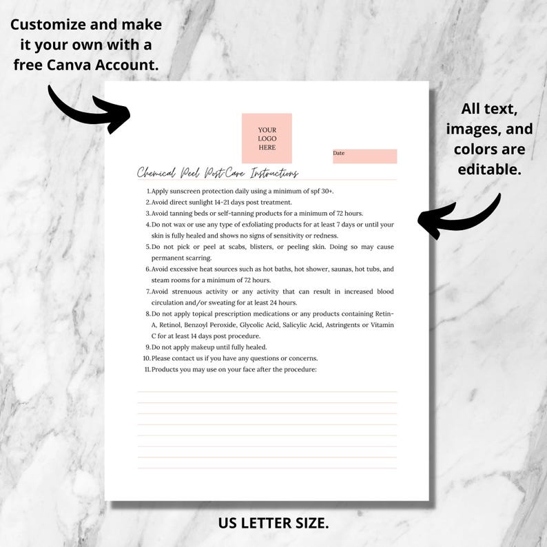 Chemical Peel Forms, Editable Esthetician Consent & Aftercare (canva ...