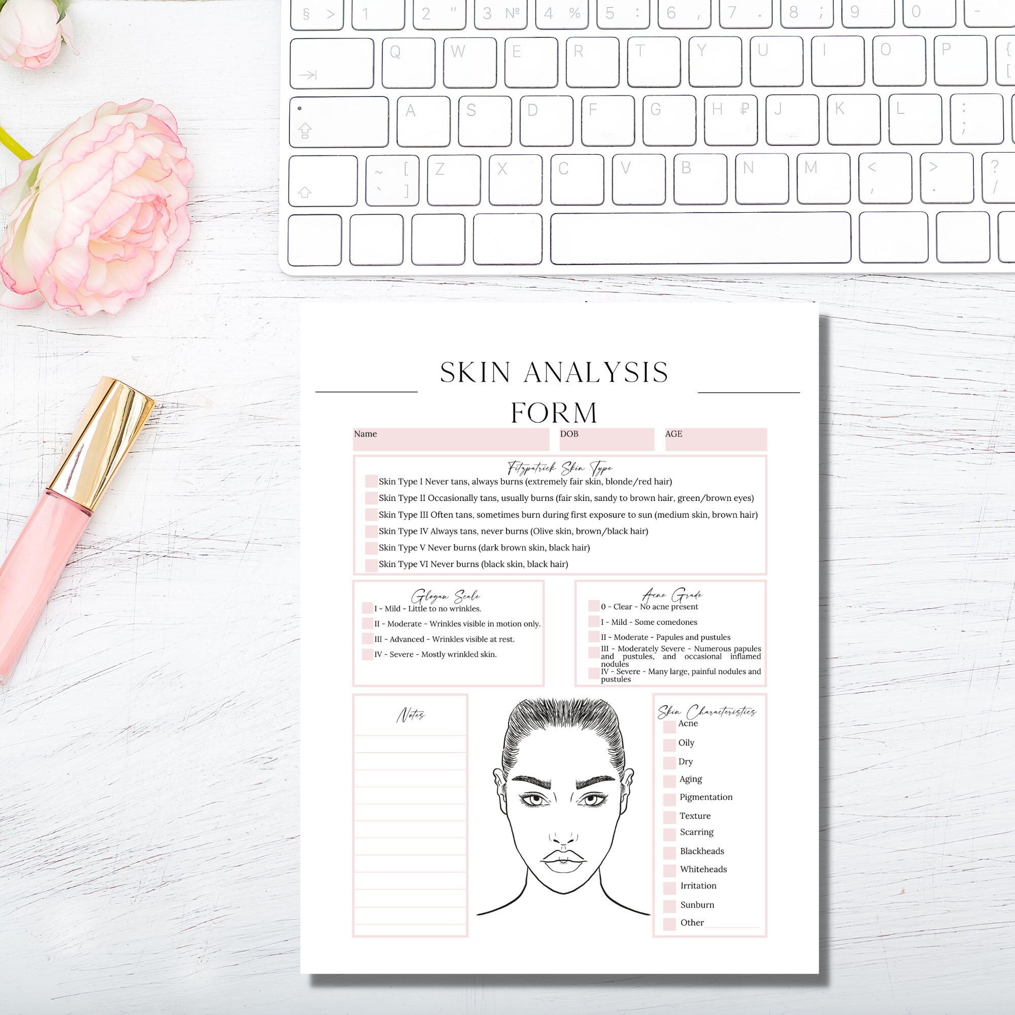 Printable Skin Analysis Form Facial Treatment Notes Form - Etsy UK