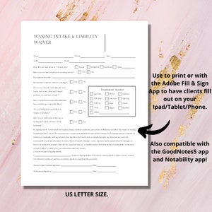 Waxing Intake and Liability Waiver Form With Parental Consent Statement ...