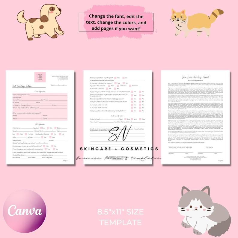 Pet Boarding Intake Form and Contract Agreement DIY Editable - Etsy