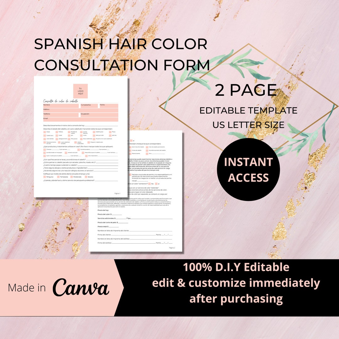 Spanish Hair Color Consultation Form I DIY Editable Printable Canva ...