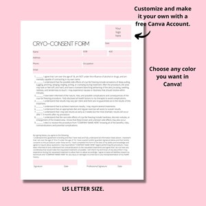 Cryotherapy Intake, Cryotherapy Consent, DIY Editable, Printable, Canva ...