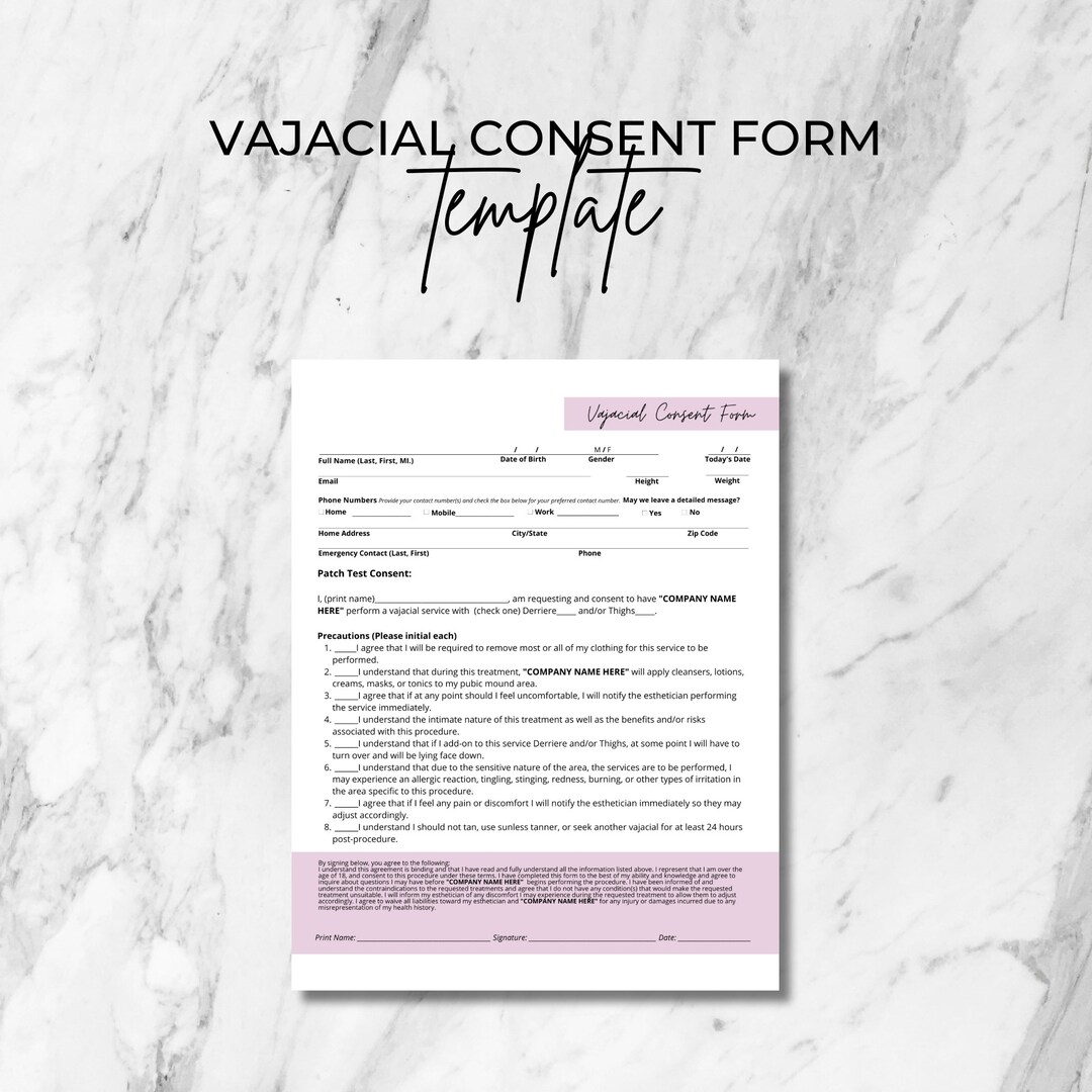 Vajacial Consent Form Template, Intimate Skincare Form, Derriere ...